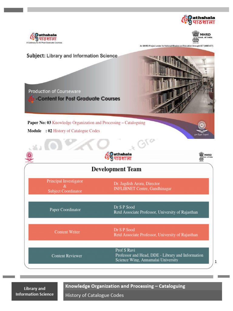History of Catalogue Codes in Libraries | PDF | Library Science ...
