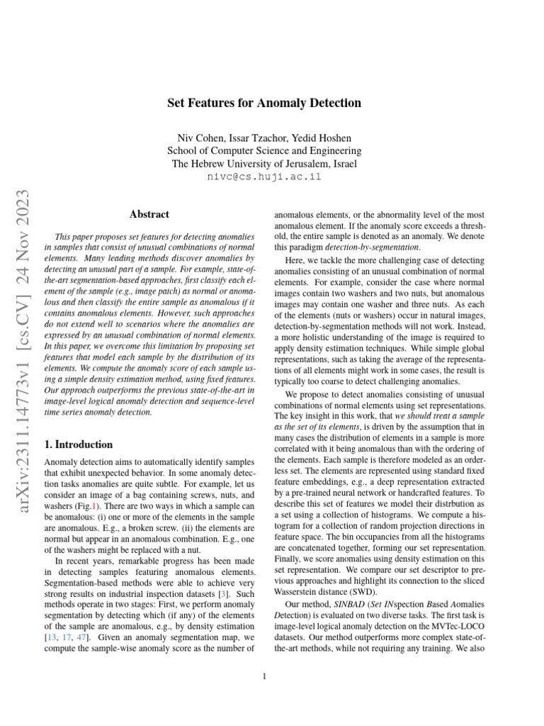 Anomaly Detection with Set Features | PDF | Image Segmentation | Time ...