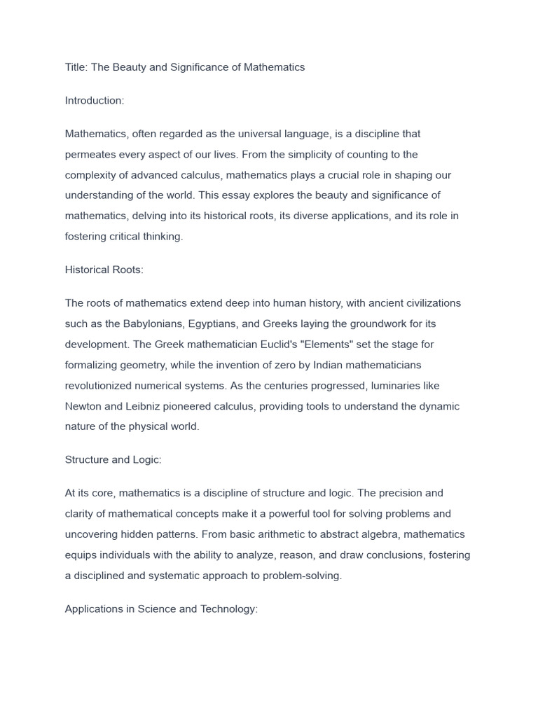 Title_ The Beauty and Significance of Mathematics Introduction ...