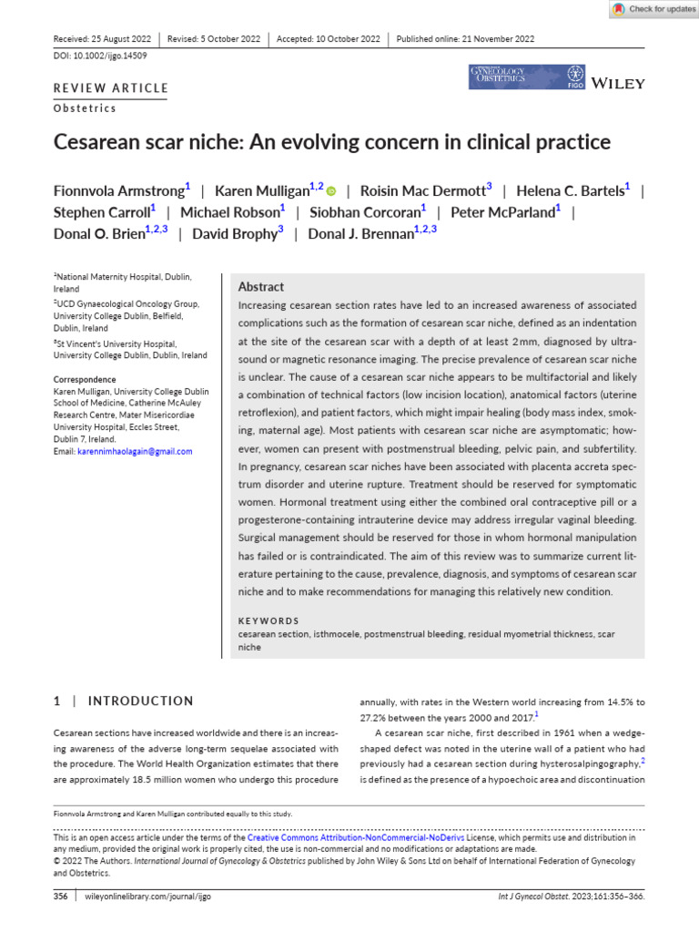 Cesarean Scar Niche An Evolving Concern in Clinical Practice - 2021 ...