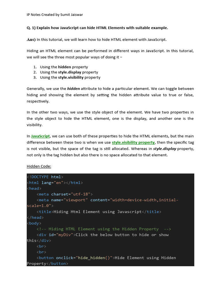 IP_Notes | PDF | Html Element | Html