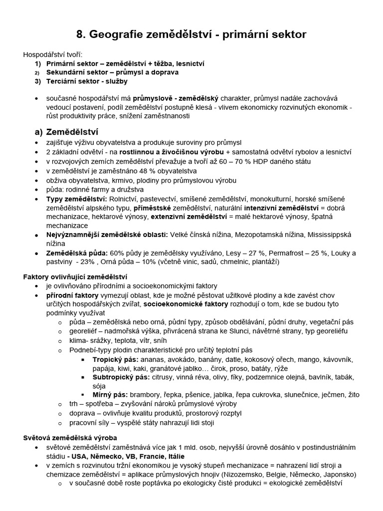 Geografie Zemědělství | PDF