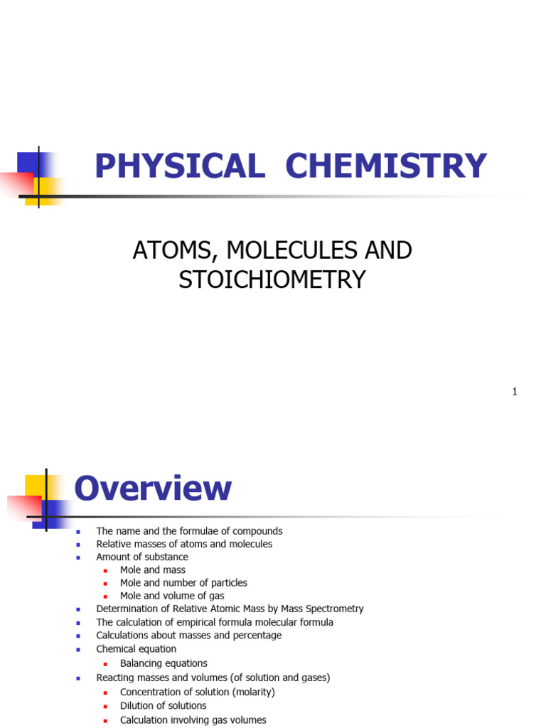 1 - Atoms, Molecules and Stoichiometry | PDF | Mole (Unit) | Stoichiometry