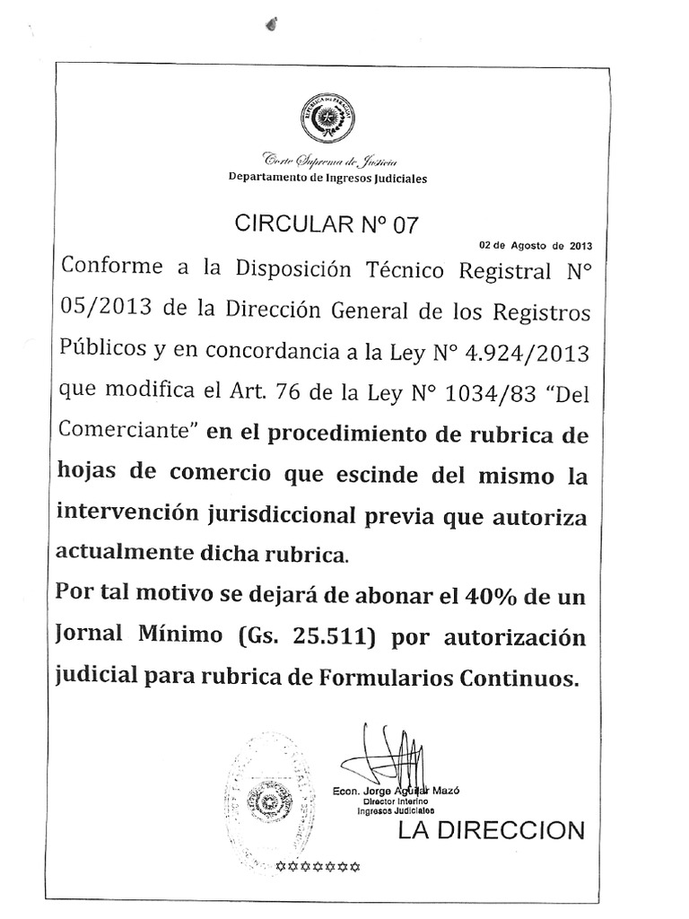 ID1-816 Circular Nro 7 Por La Que Se Deja de Abonar Por La Autorizacion Judicial | PDF