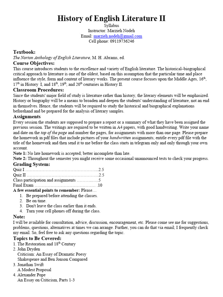 English Literature Syllabus II | PDF | General Fiction