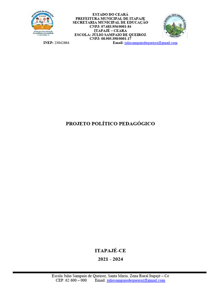 Projeto Político Pedagógico | PDF | Pedagogia | Aprendizado