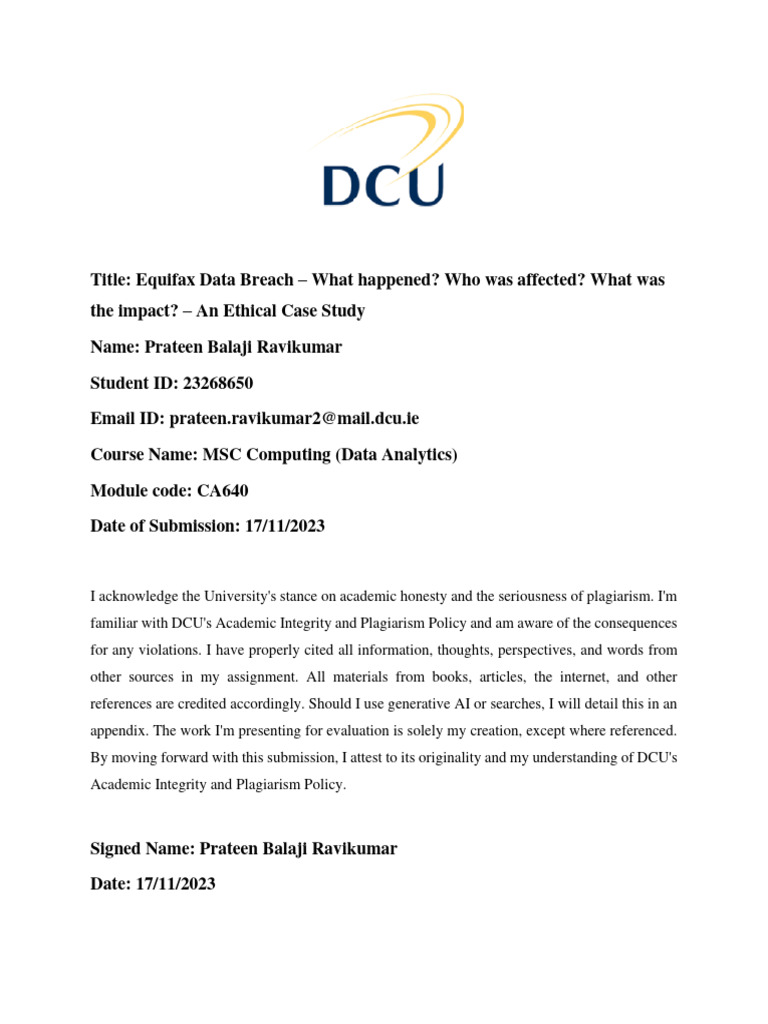 Equifax Data Breach - A Case Study | PDF | Computer Security | Security