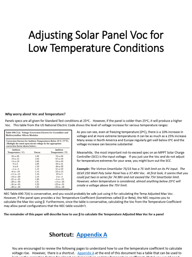 Adjusting Solar Panel Voc for Cold | PDF | Fahrenheit | Photovoltaics