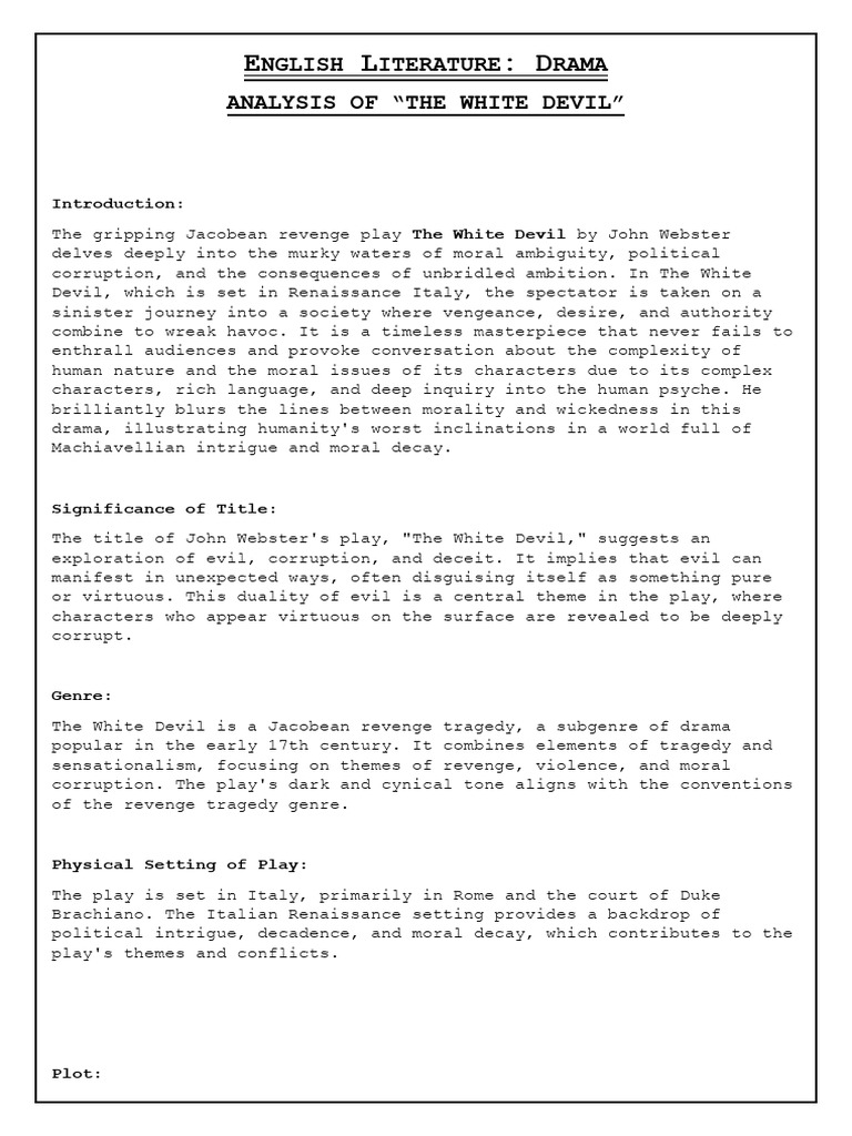 Analysis of "The White Devil" Play | PDF
