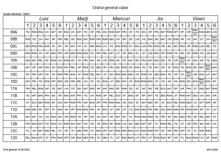 Orar 230918 Elev - 230916 - 143321 | PDF