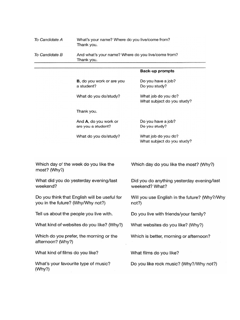 B1 PART 1 Speaking | PDF