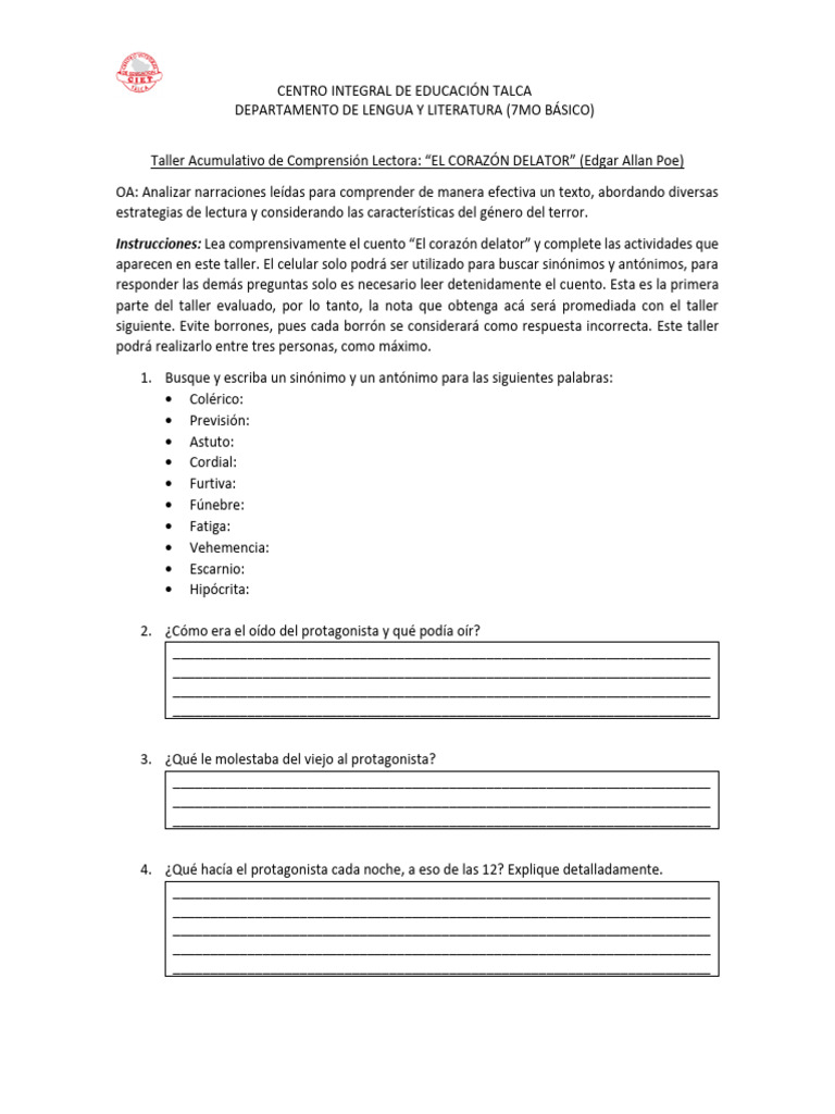 Actividades Cuentos de Terror (Taller Acumulativo I) | PDF