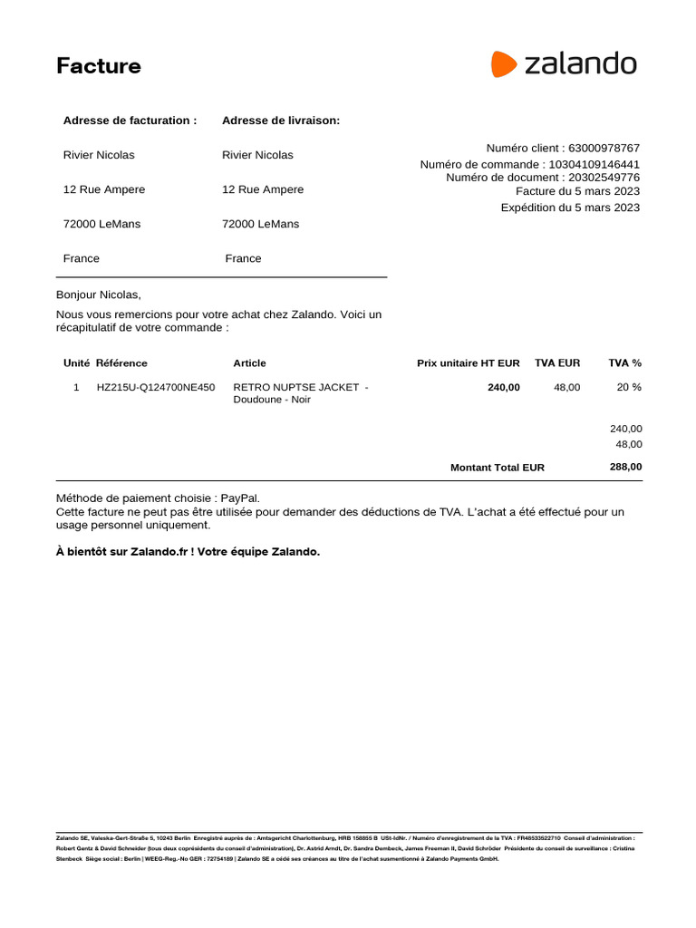 Facture The North Face 700 | PDF