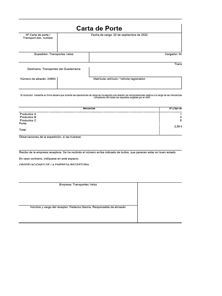 Carta de Porte | PDF | Transporte | Vehículos