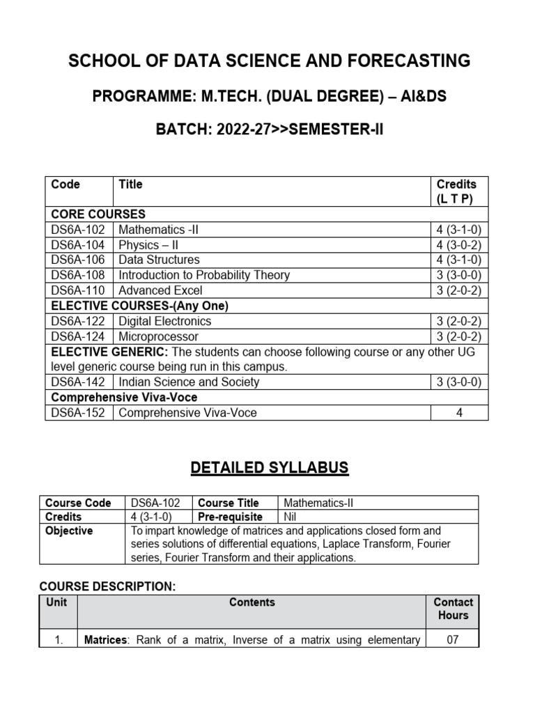 Syllabi-M.Tech. (Dual Degree) AI&DS-Semester-II | PDF
