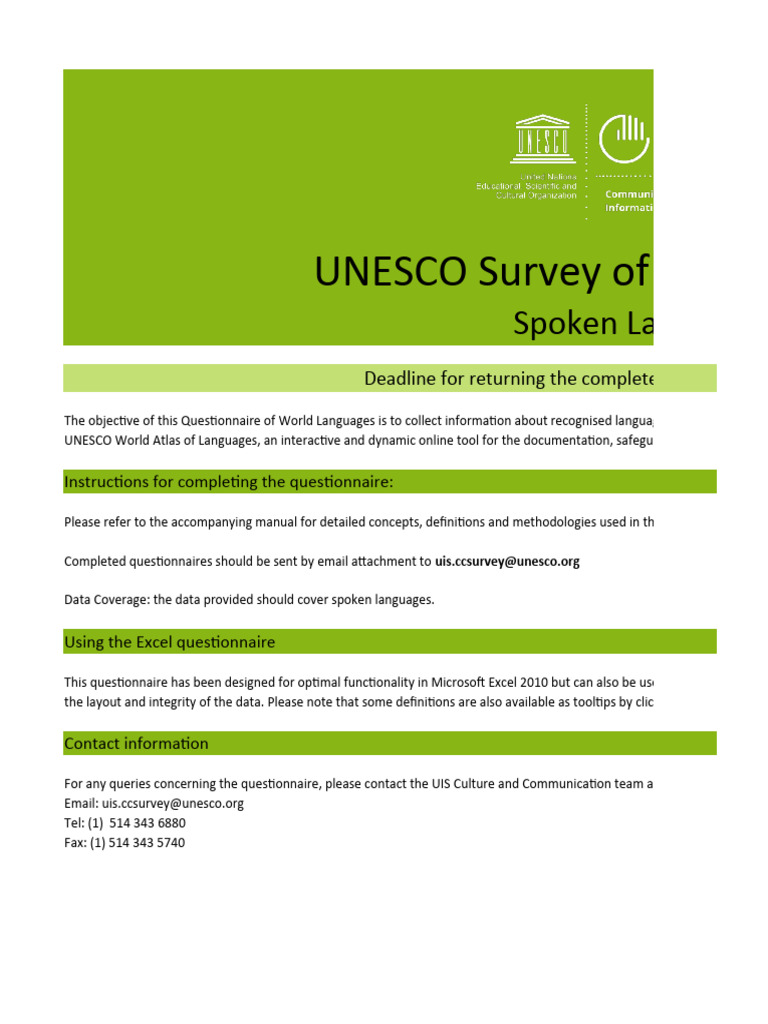 Unesco Questionnaire World Languages Spoken 2018 En | PDF