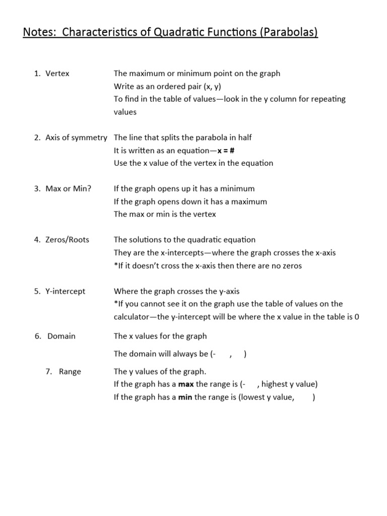 Characteristics of Parabolas | PDF
