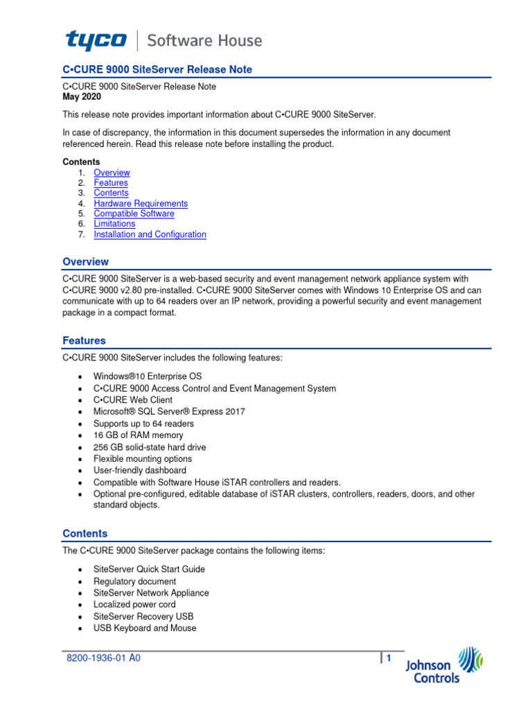 C - Cure 9000 Siteserver Release Note | PDF | Transport Layer Security ...