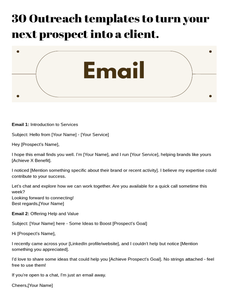 30 Outreach Templates To Turn Your Next Prospect Into A Client. | PDF