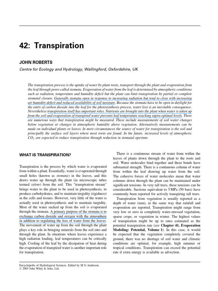 Transpiration | PDF | Home & Garden | Technology & Engineering