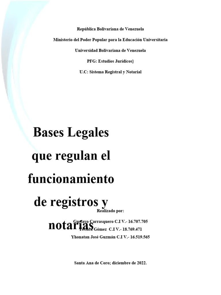 Bases Legales Que Regulan El Funcionamiento de Registros y Notarias | PDF | Constitución | Justicia