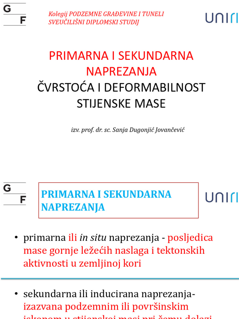 4 - PRIM I SEK NAPREZANJA - Cvrstoca Stijenske Mase | PDF