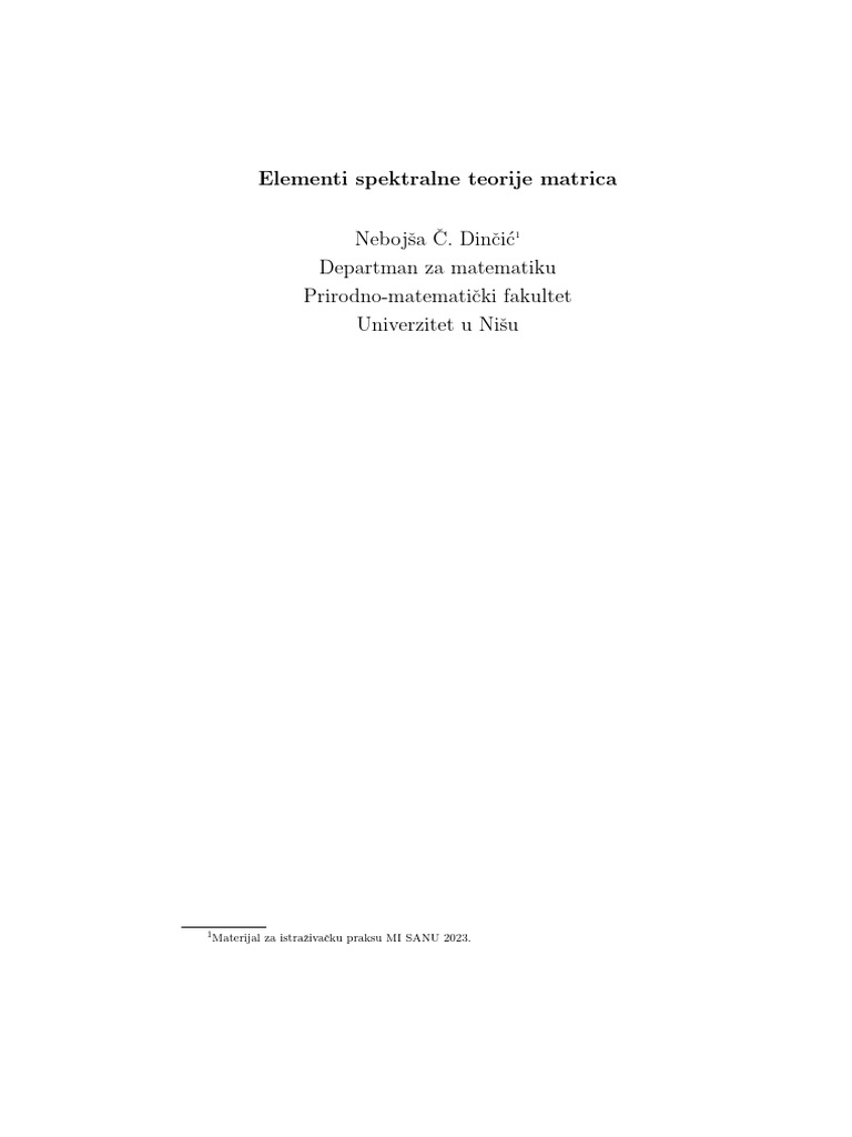 NDincic - Elementi Spektralne Teorije Matrica | PDF