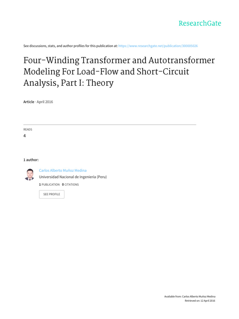 Paper Four Winding Transformers Part I ResearchGate | PDF | Transformer | Matrix (Mathematics)