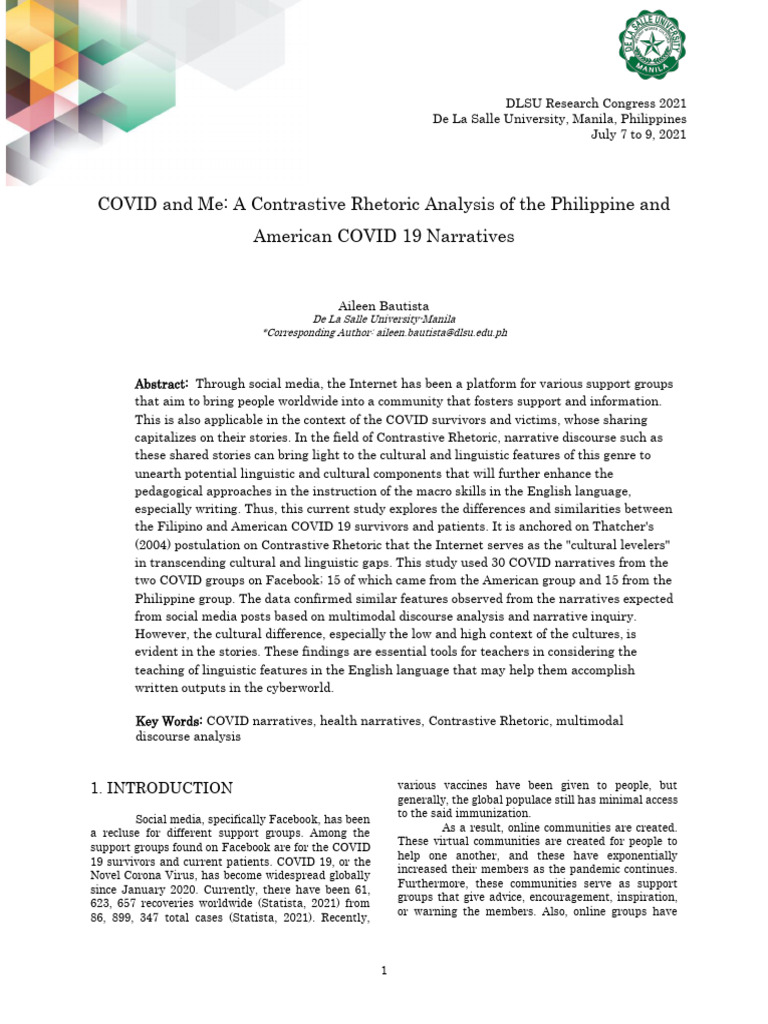 Contrastive Rhetoric American and Philippine COVID 19 Narratives | PDF ...