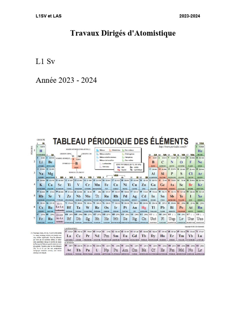 TD Atomistique : Nombres quantiques et propriétés | PDF