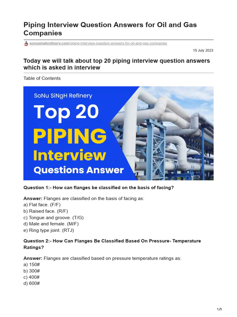 Piping Interview Question Answers For Oil and Gas Companies | PDF ...