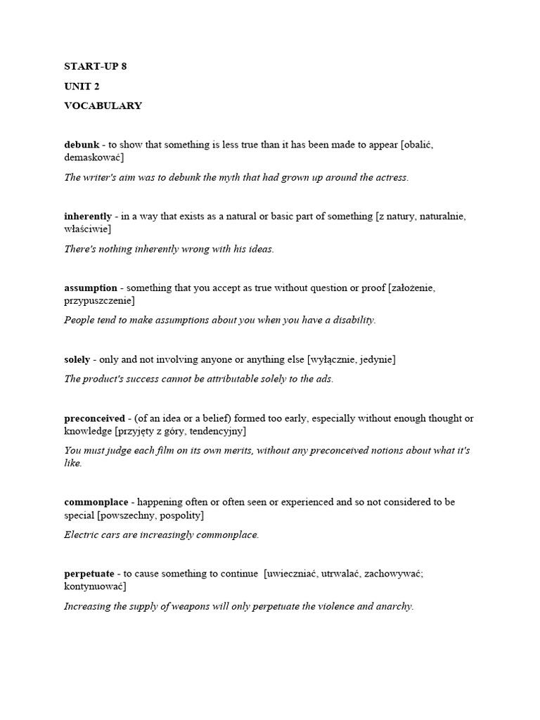 Vocabulary for Start-Up Unit 2 | PDF | Feeling | Experience