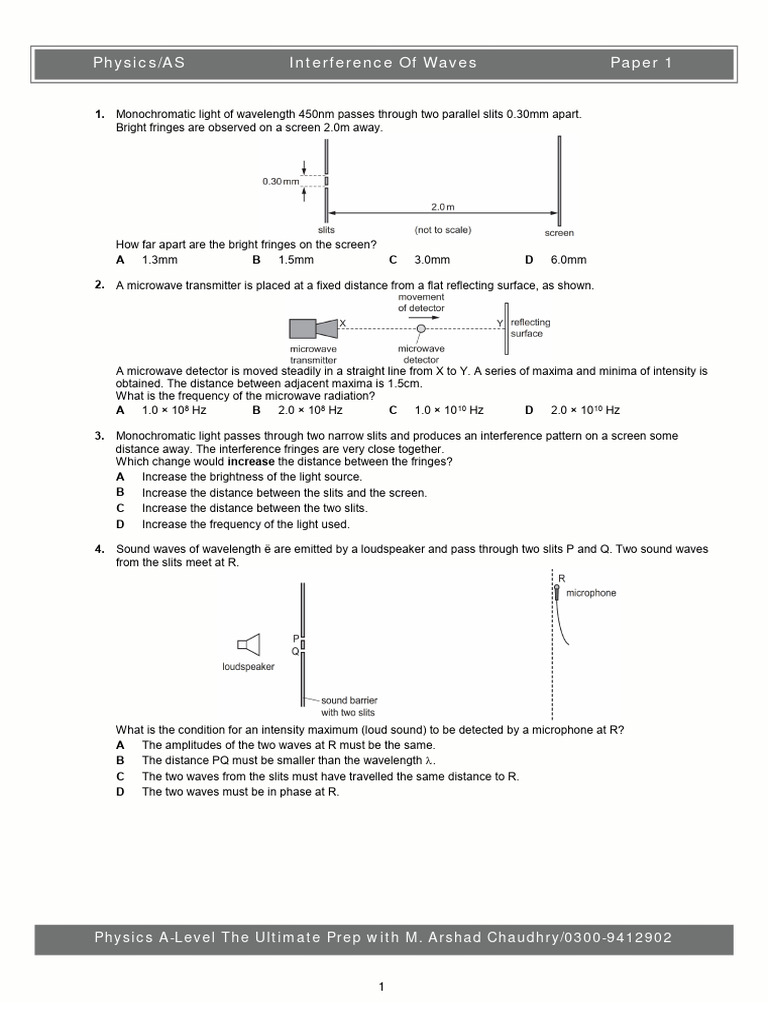 15 Interference Of Waves Question Paper Pdf Wavelength Coherence