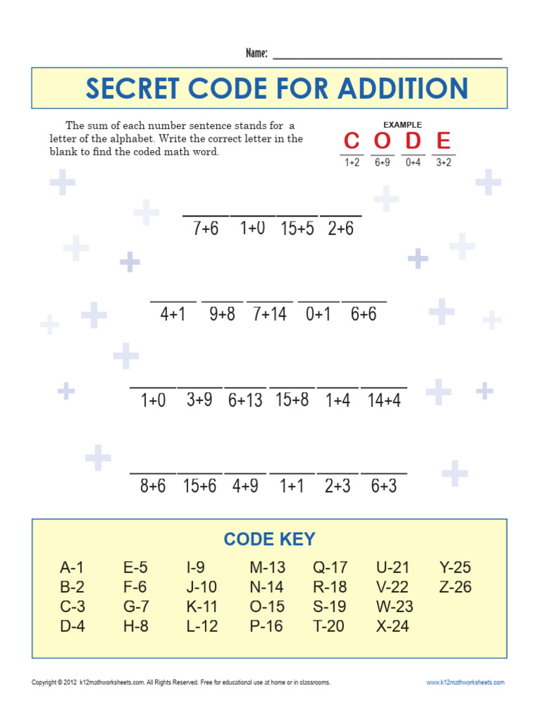 Secret Code For Addition | PDF