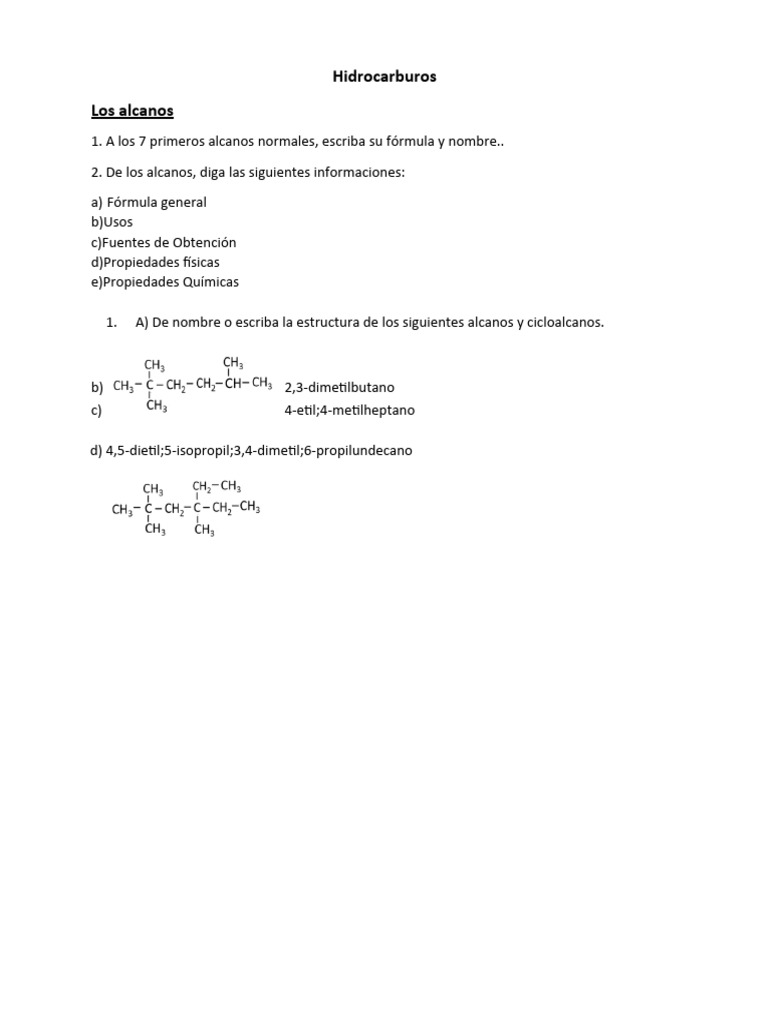 Tarea de Hidrocarburos 2023 | PDF | Alqueno | Alcano