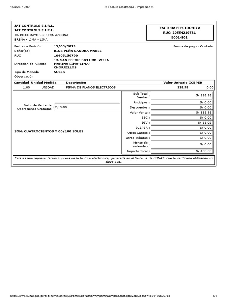 FACTURA E 001 - 801 - Planos | PDF | Tecnología bancaria | Pagos