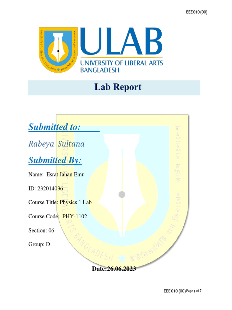 Esrat Jahan Emu Lab2 | PDF | Optics | Atomic