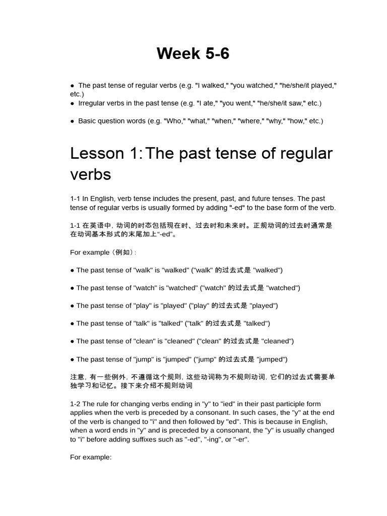 Learn English Plan Week 5/6 | PDF | Grammatical Tense | Verb