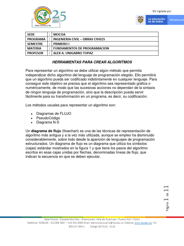 Herramientas para Crear Algoritmos Diagrama de Flujo | PDF