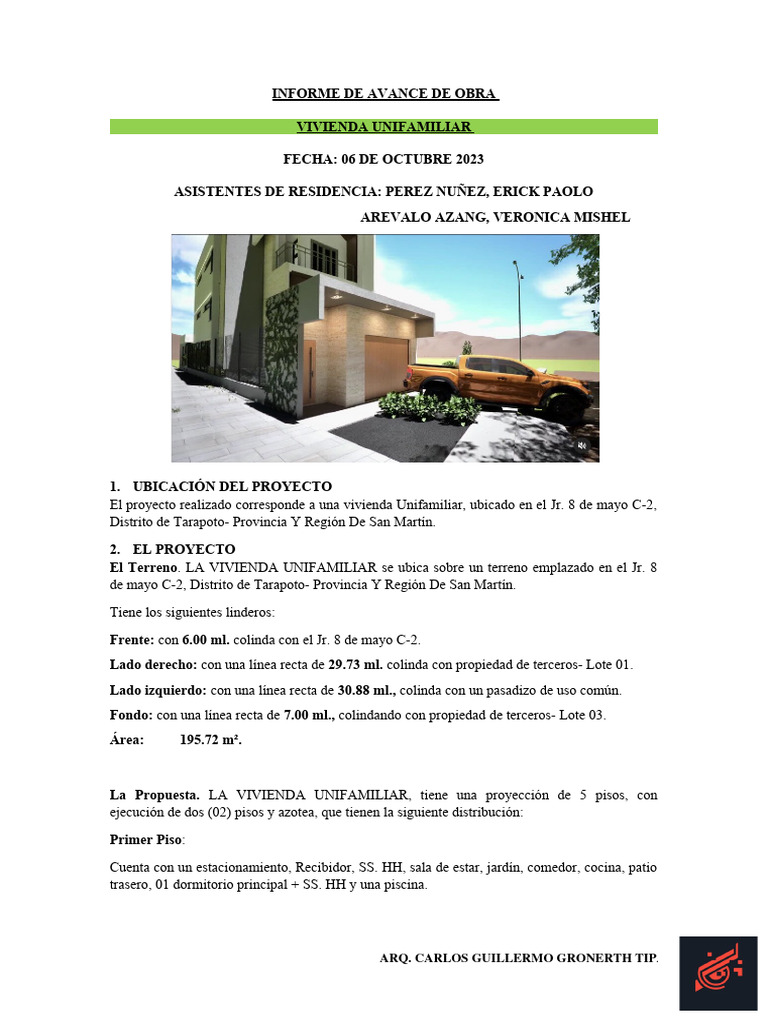 Informe De Avance De Obra Pdf Hormigón Ladrillo