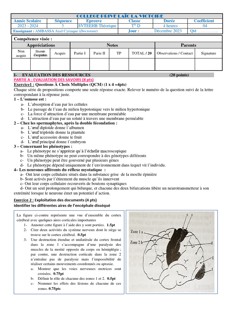 Séq 3 TD SVTEEHB Théorique Coplavi 2023 2024 | PDF | Méthodes et ...