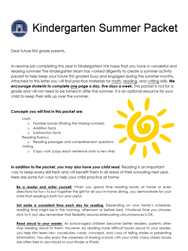 Kinder Summer Skills Packet 19 20 | PDF | Snow