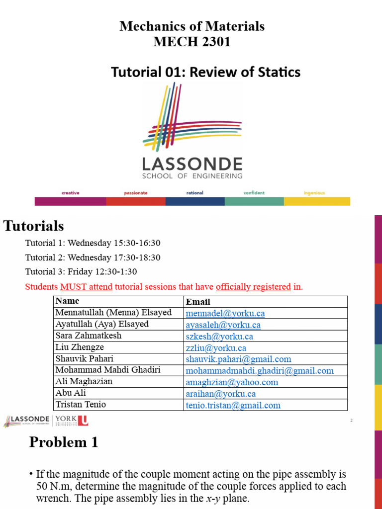 Tutorial01 (Slides) Review of Statics-1 | PDF | Continuum Mechanics | Physical Sciences