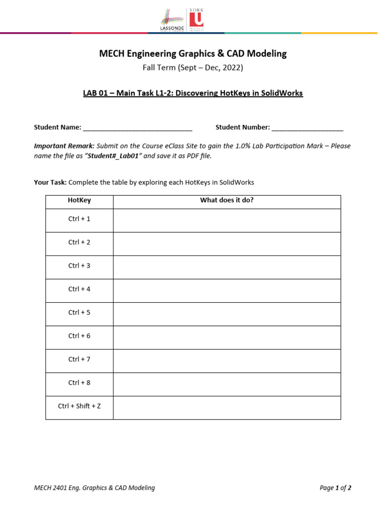 2022-23 MECH 2401 - LAB 01 Worksheet | PDF | Teaching Methods ...