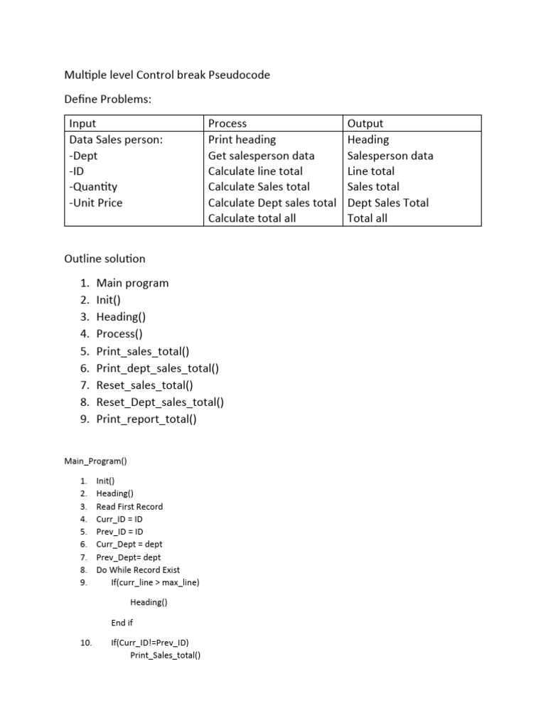 Multiple Level Control Break Pseudocode | PDF
