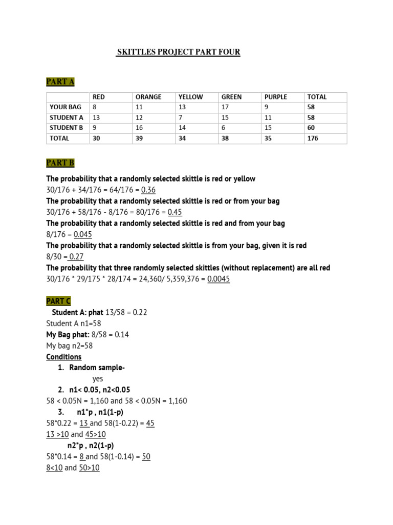 part iv skittles project 1 | PDF | Statistical Analysis | Teaching ...