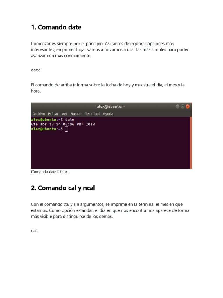 Guía de comandos básicos en Linux | PDF | Archivo de computadora | Calendario