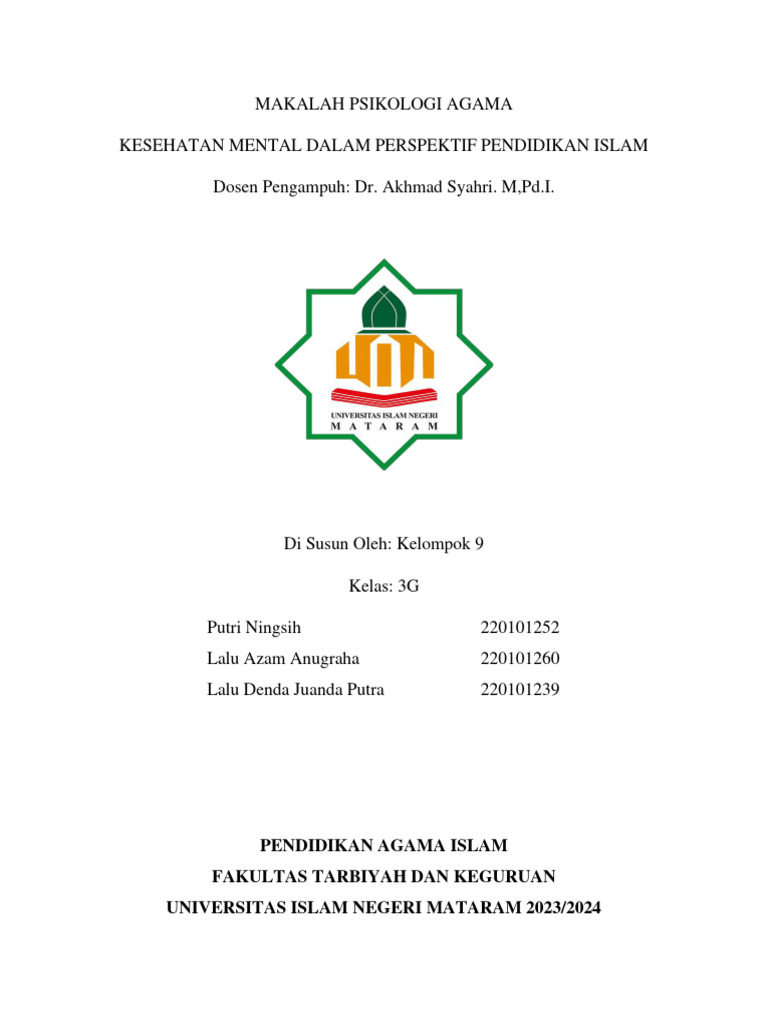 Kesehatan Mental Dalam Perspektif Pendidikan Islam | PDF | Pengembangan Diri