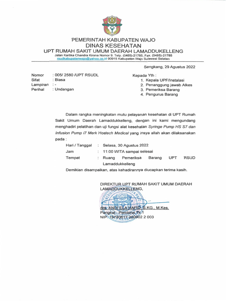 Undangan Pelatihan Dan Uji Fungsi Alkes | PDF