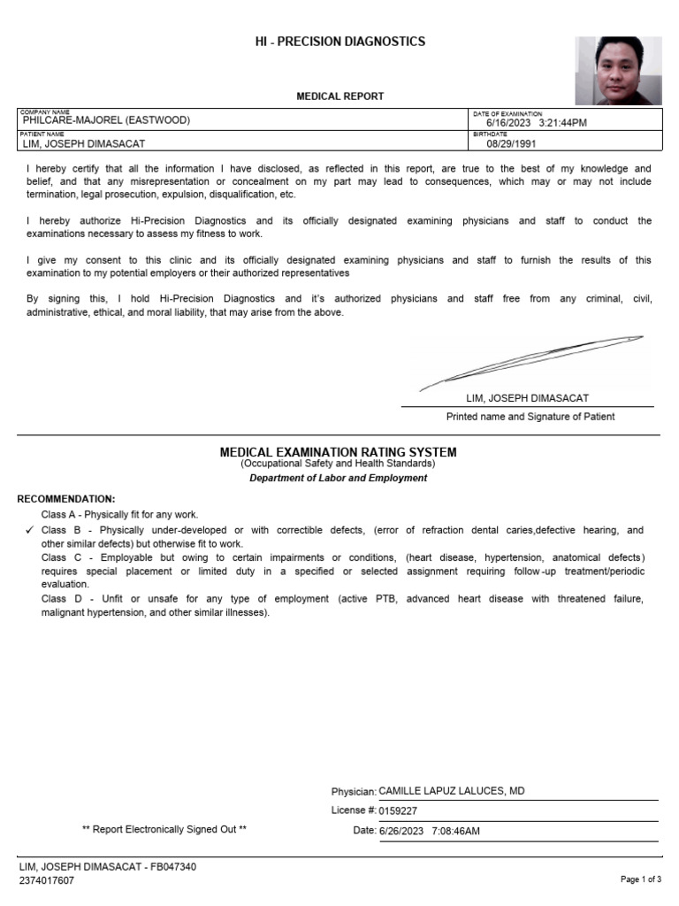 Hi - Precision Diagnostics: Medical Report | PDF | Physical Examination | Medical Diagnosis